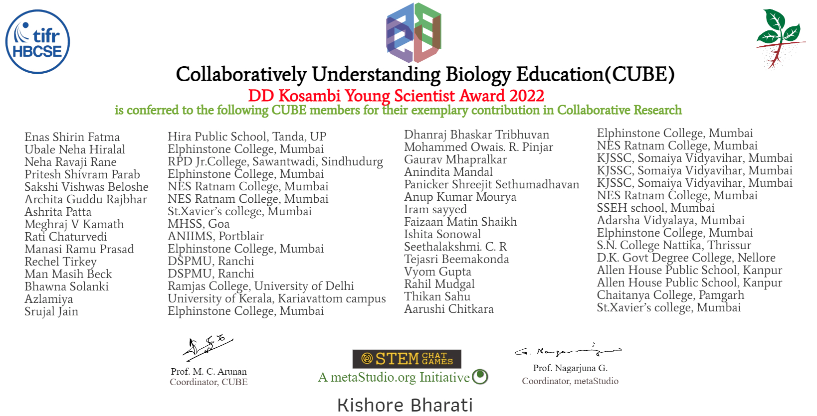 Announcement of CUBE Awards to the selected recipients for the year ...